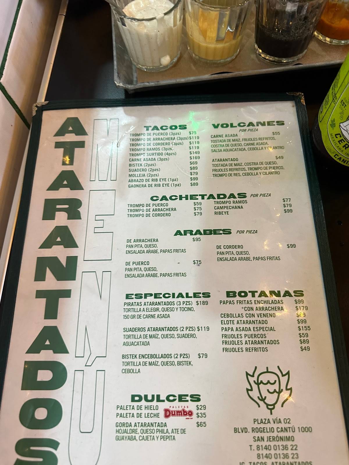 Carta del restaurante Tacos Atarantados, Monterrey, Blvd. Rogelio Cantú ...