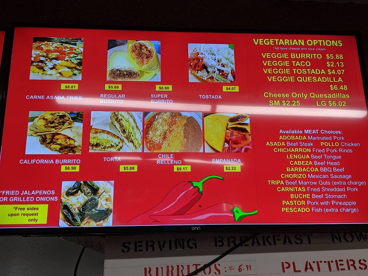 Menu at Tacos El Rey restaurant, Centralia