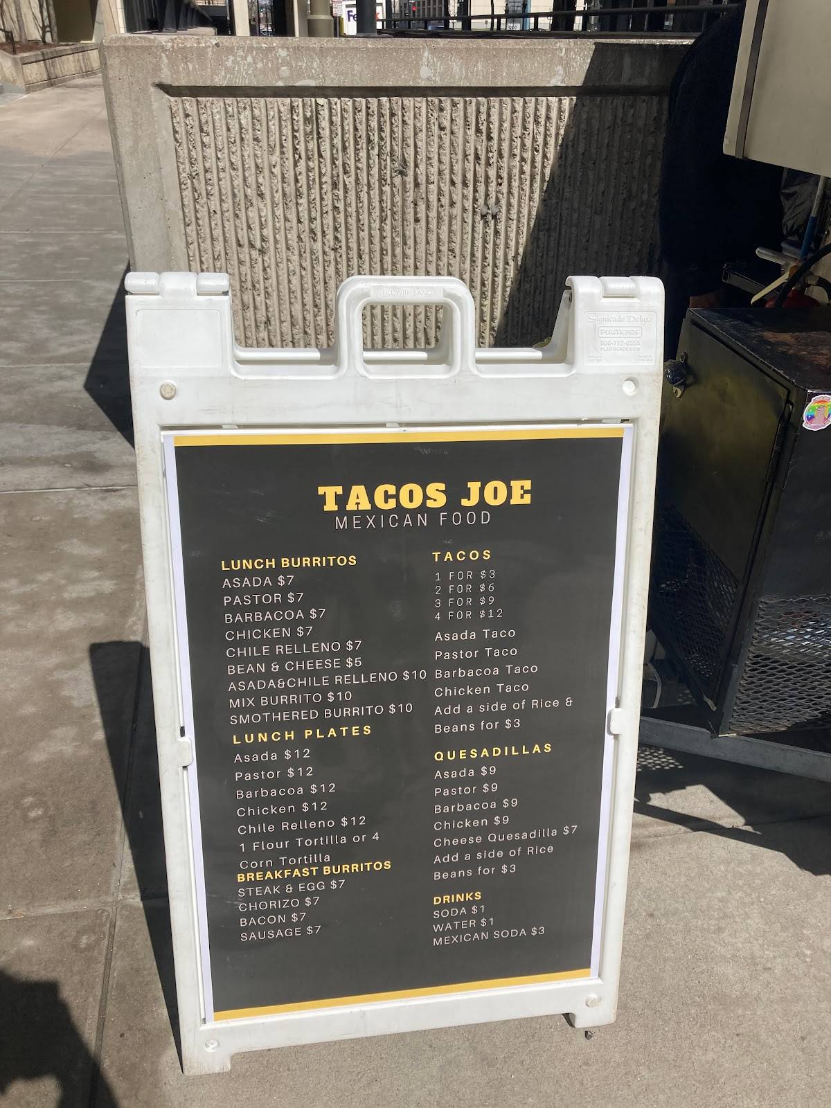 Menu at Tacos Joe Mexican Food restaurant, Denver