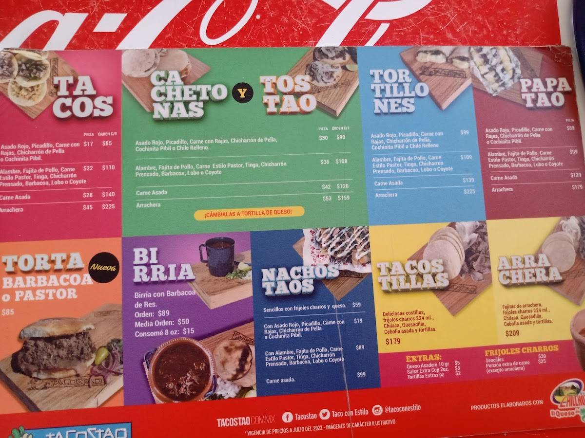 Carta del restaurante Tacostao, Torreón, Blvrd Independencia 2401