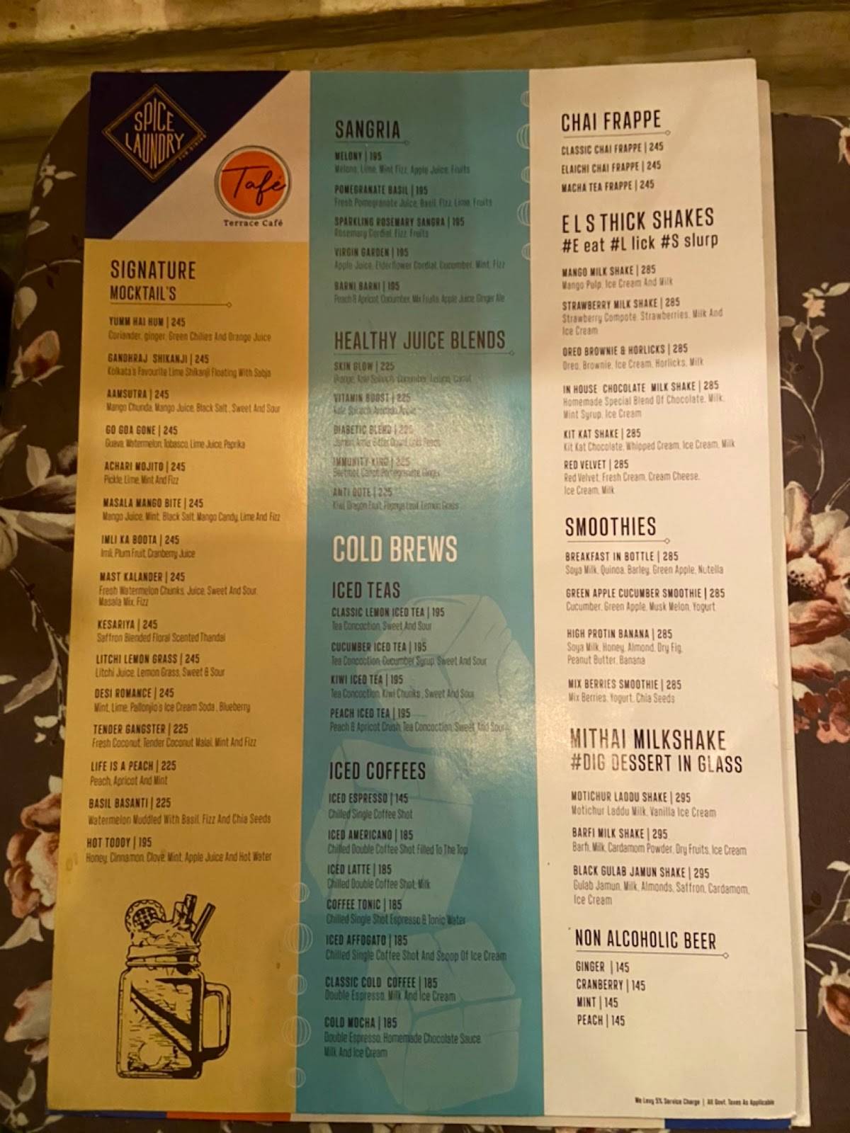 Menu at Spice Laundry, Mumbai, 2nd floor