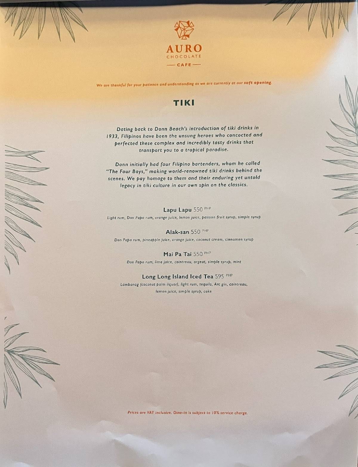 Menu at Auro Chocolate Cafe - BGC Flagship, Taguig