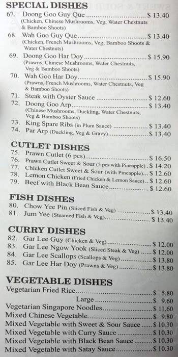 Menu at Tai Wah fast food, Mentone