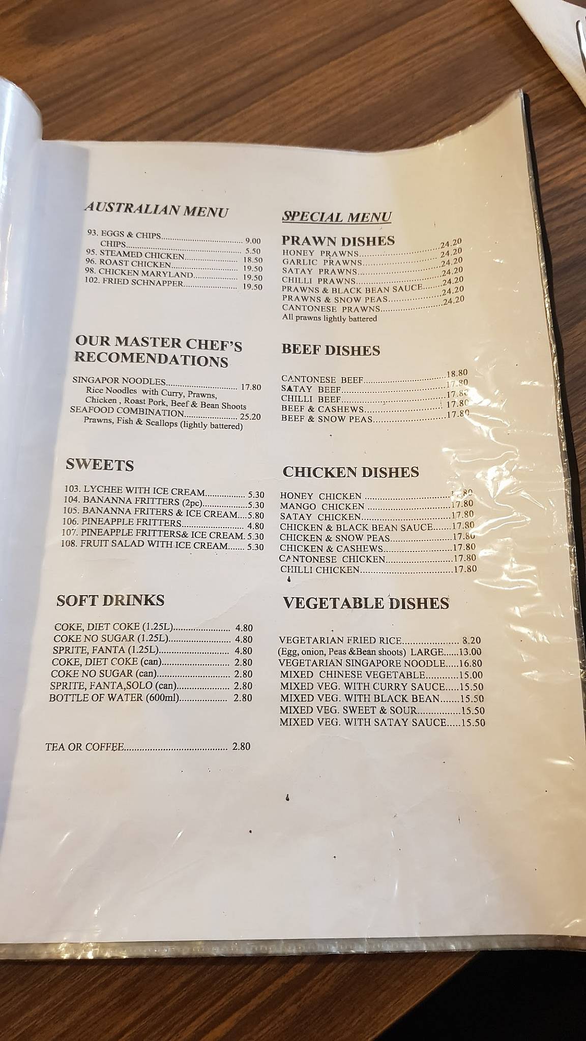 Menu at Tai Wah fast food, Mentone