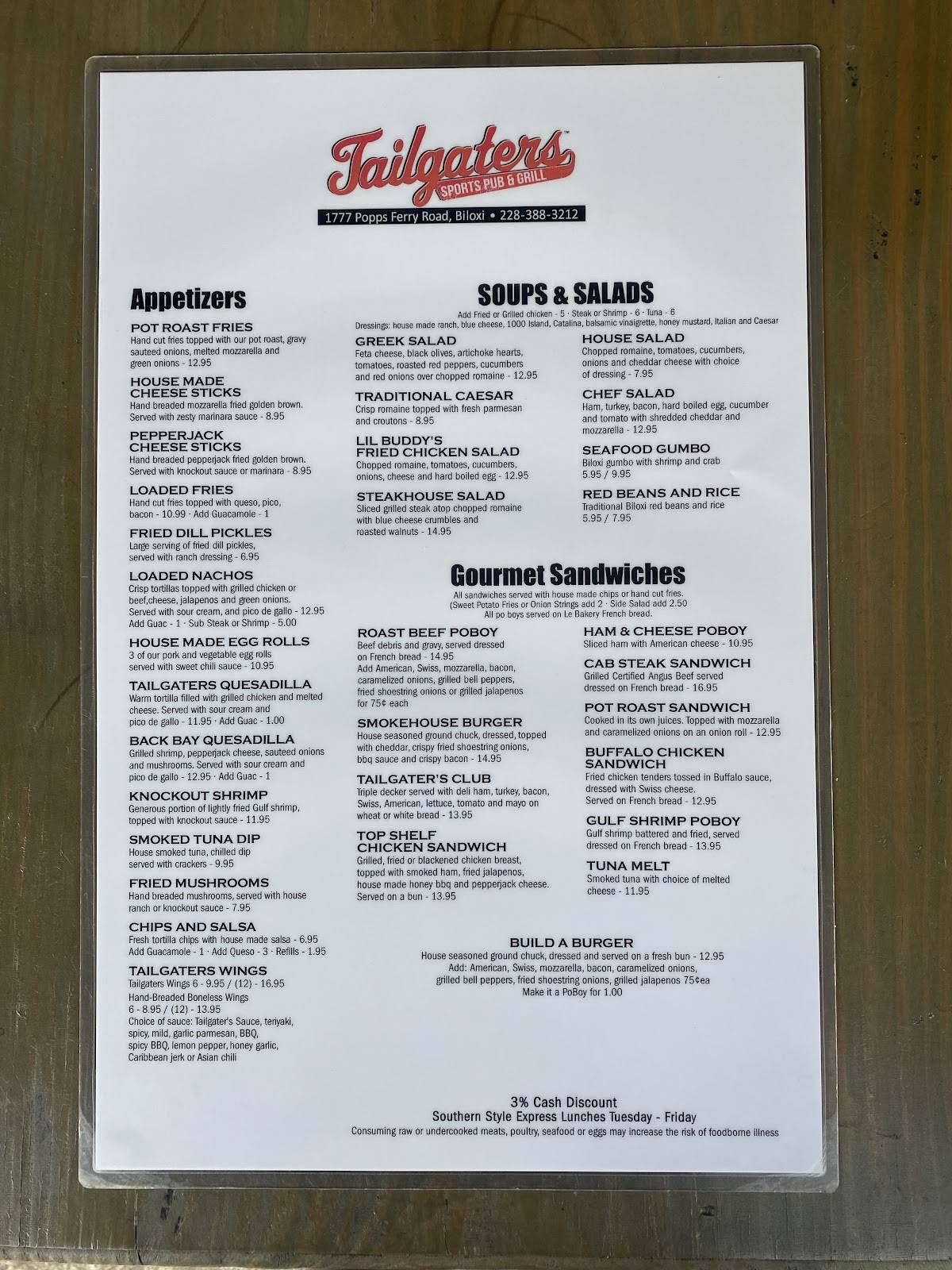 Menu at Tailgaters Sports Pub and Grill, Biloxi