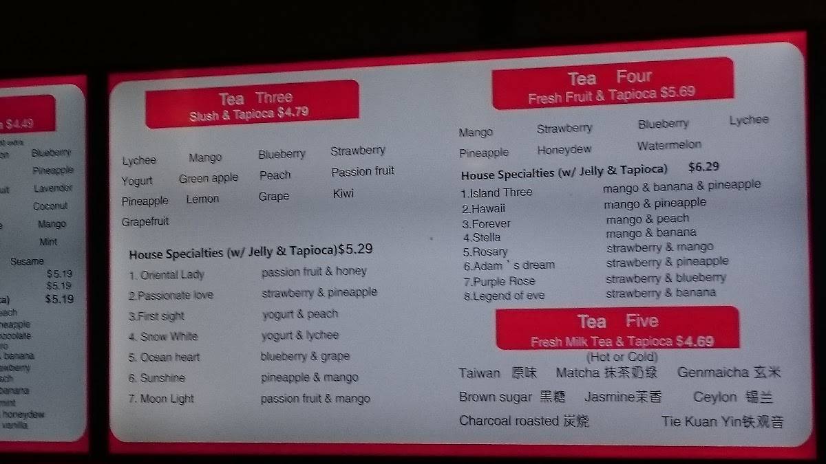 Menu at Taiwan Bubble Tea restaurant, Edmonton, 23 Ave NW Unit 103