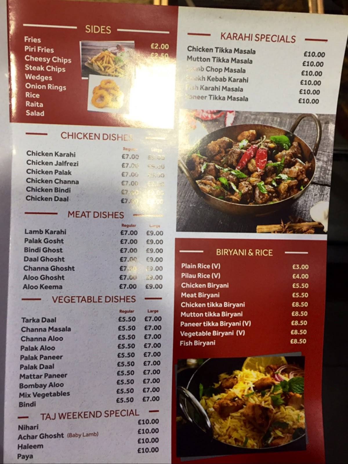 Menu at Taj Grill restaurant, Ilford, 72 Ilford Ln