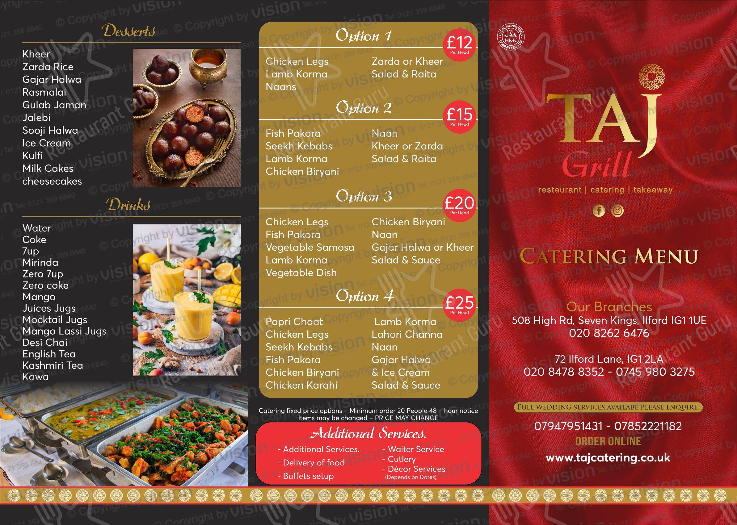 Menu at Taj Grill restaurant, Ilford, 72 Ilford Ln