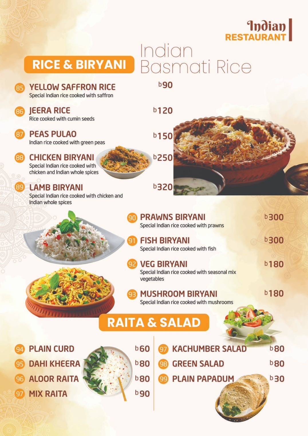 Menu at Taj Mahal khaolak restaurant, Thailand, 10 Khaolak 25 Phet Kasem Rd