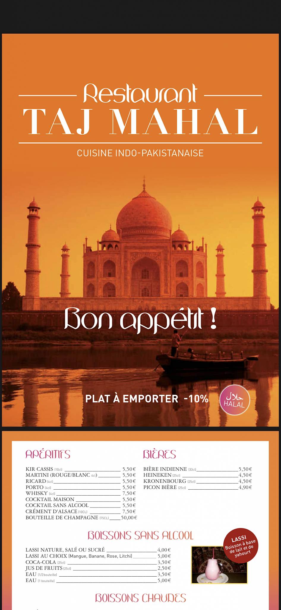 Menu au Taj mahal restaurant, Haguenau, 1 Grand Rue