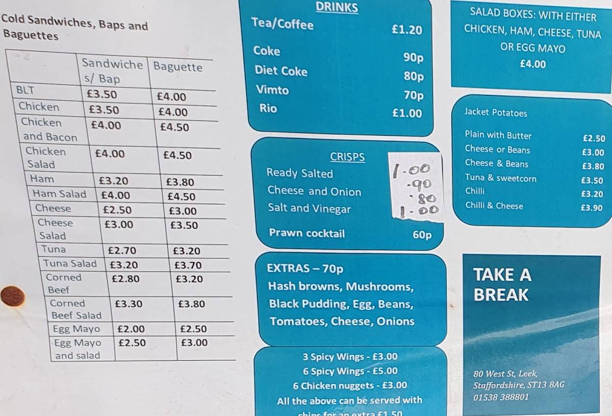 Menu at Take A Break fast food, Leek