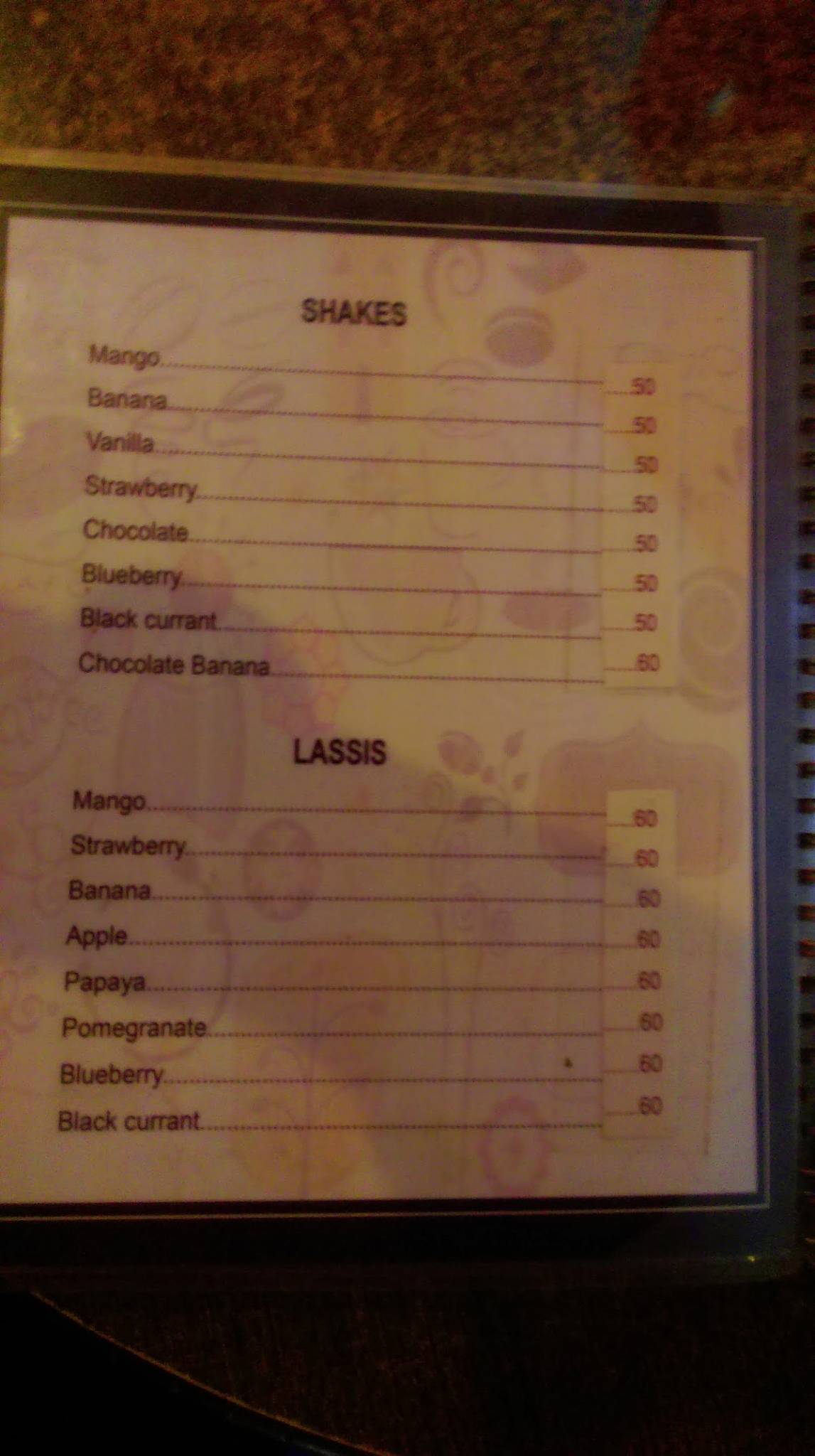 Menu at Takhyil Peace cafe, Dharamshala