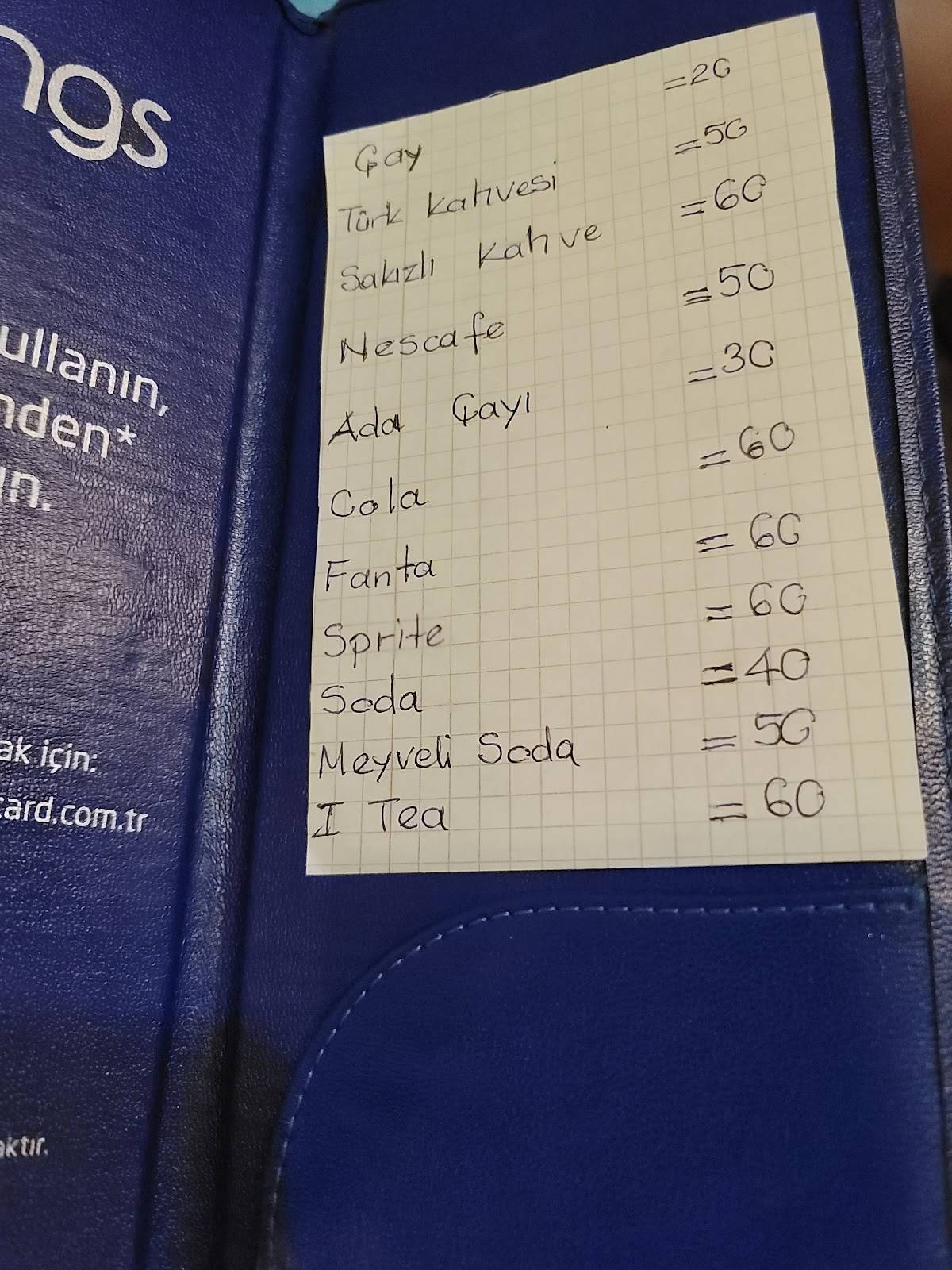 Carta de Takili Cafe, Çeşme