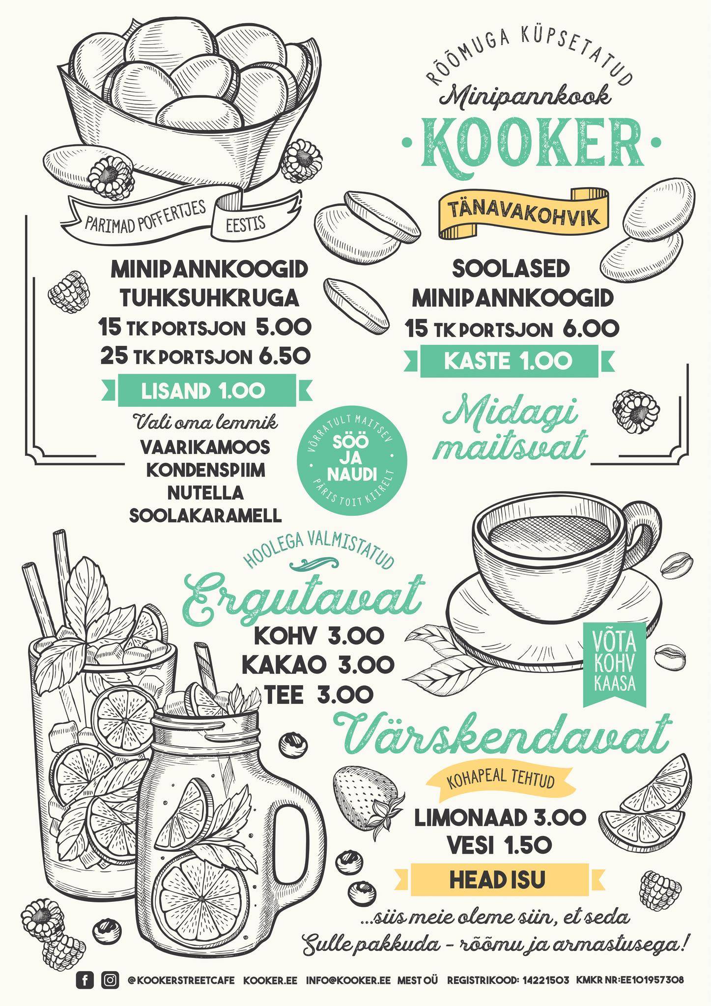 Menu at Kooker Nõmme uisupark cafe, Tallinn, Raudtee 73