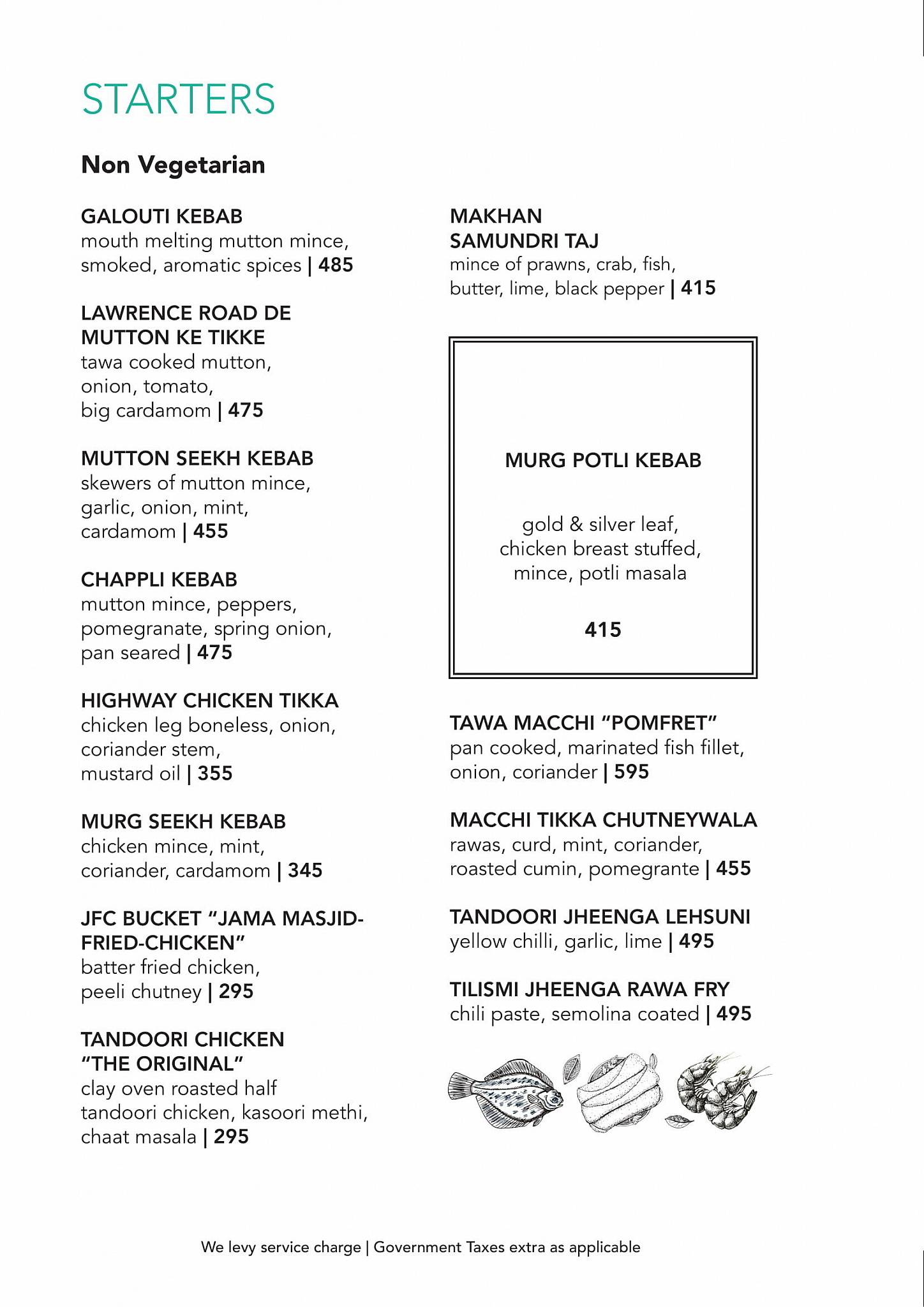Menu at Tamak, Mumbai