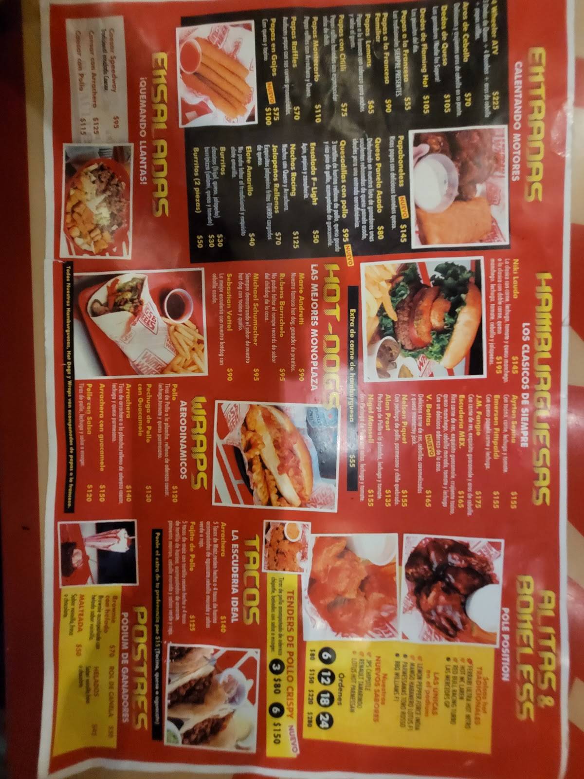 Menu at Wings & Wheels restaurant, Tampico, Carr. Tampico Mante 6904