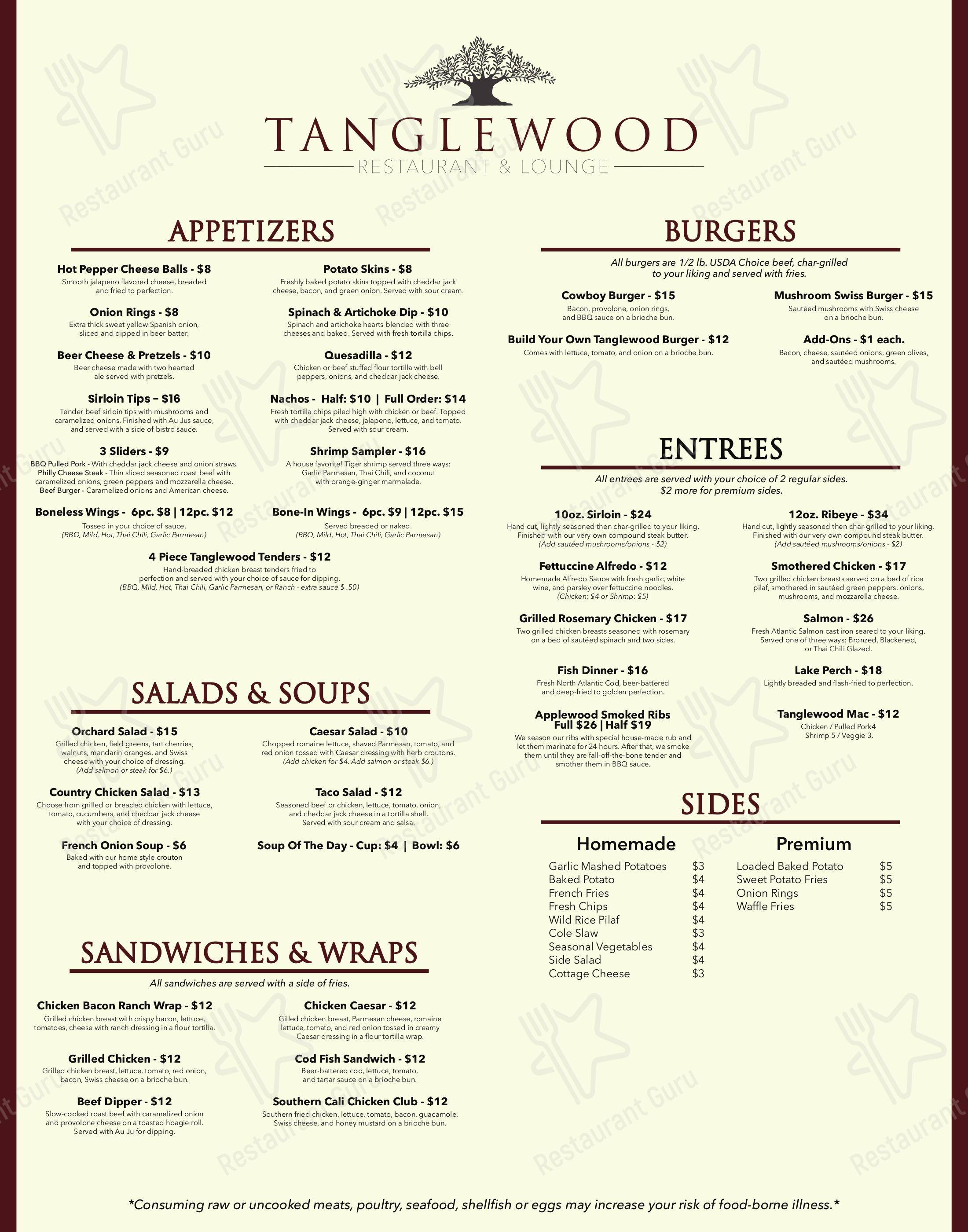 Menu at Tanglewood Restaurant & Lounge, Owosso