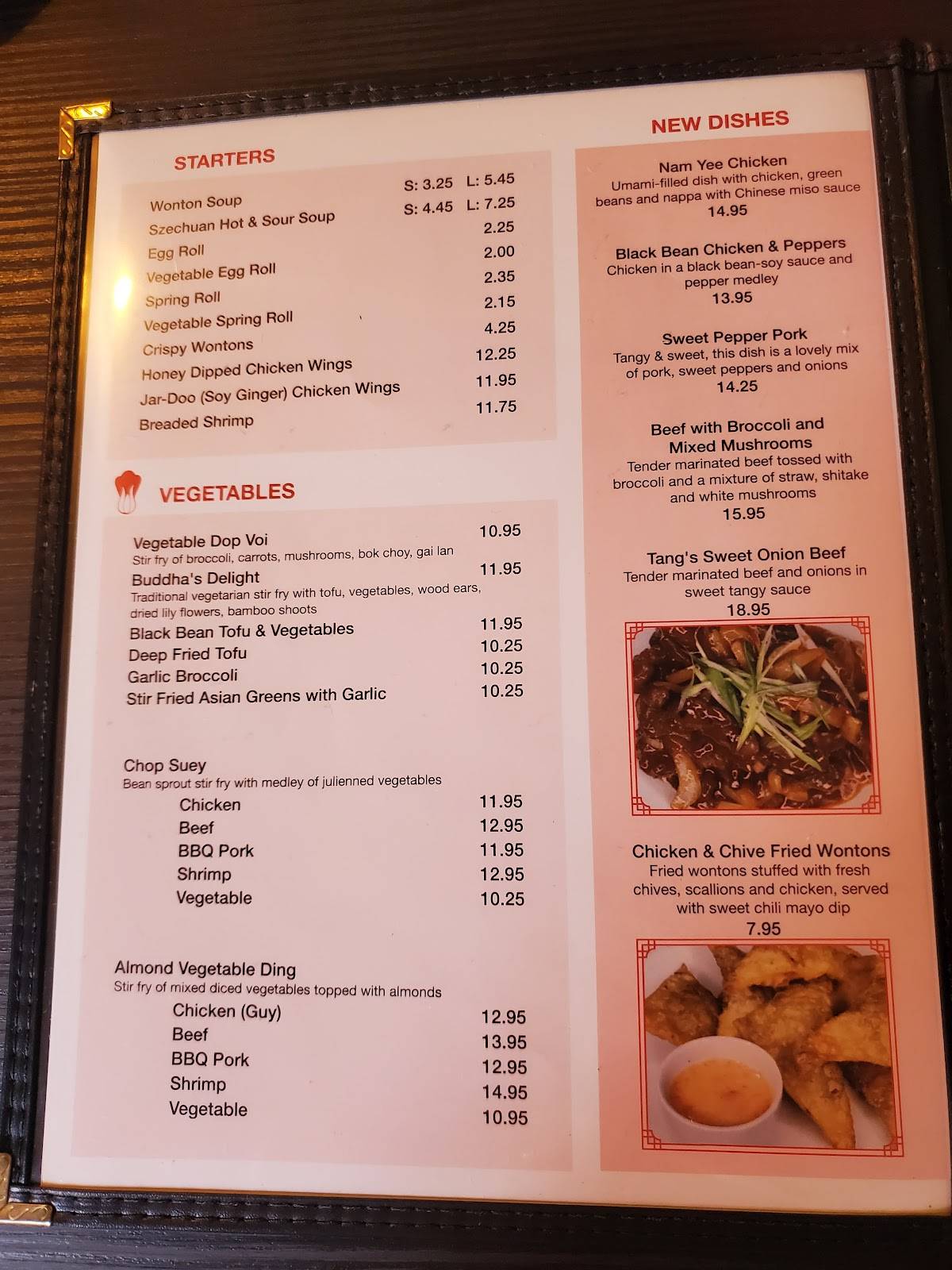 Menu at Tang's China House restaurant, Sarnia