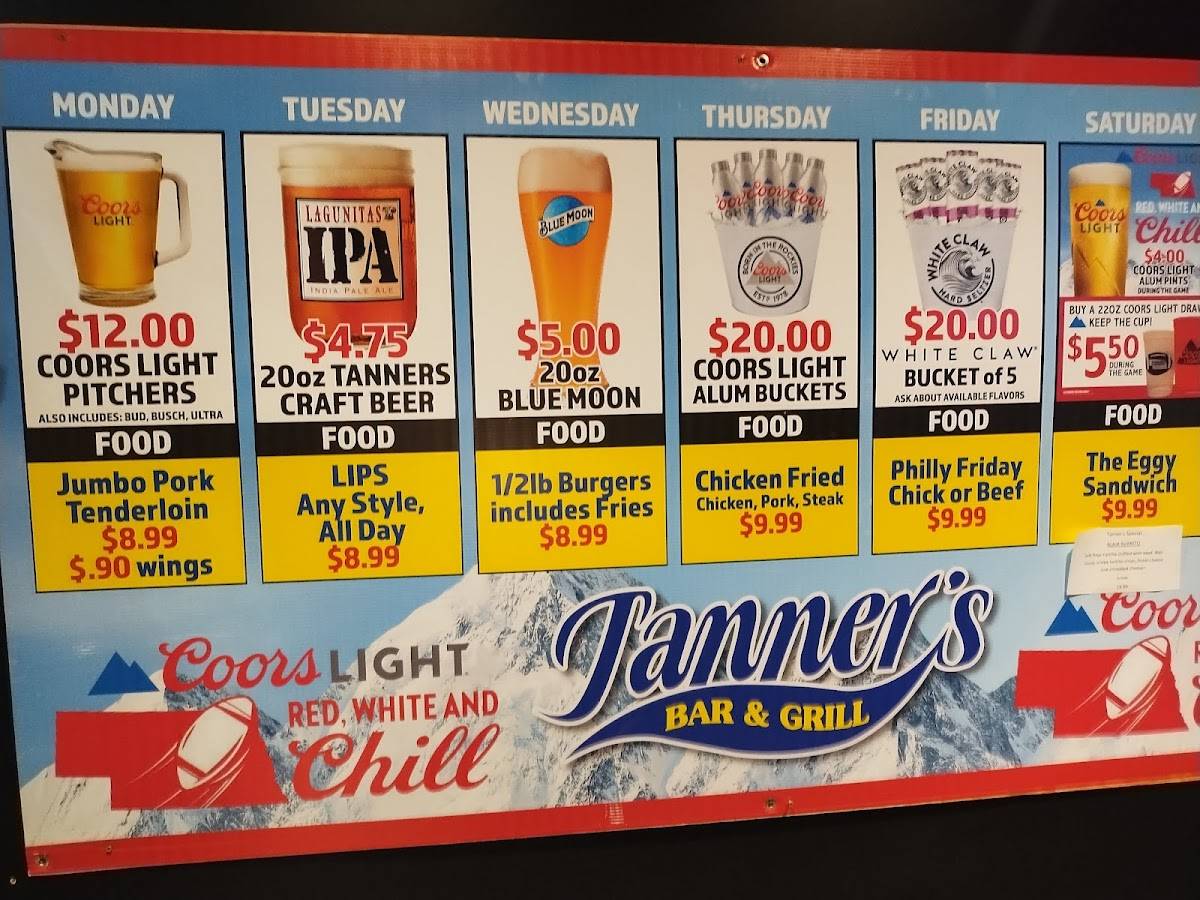 Menu at Tanners Bar and Grill, Ralston, Harrison St