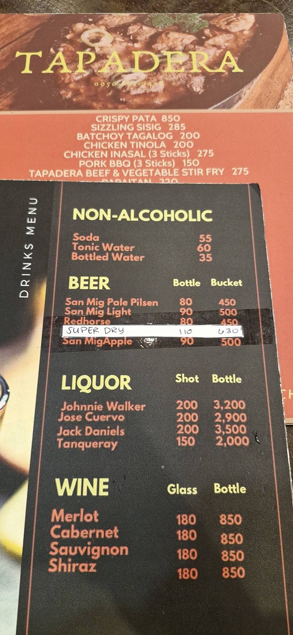Menu at Tapadera PH restaurant, Makati