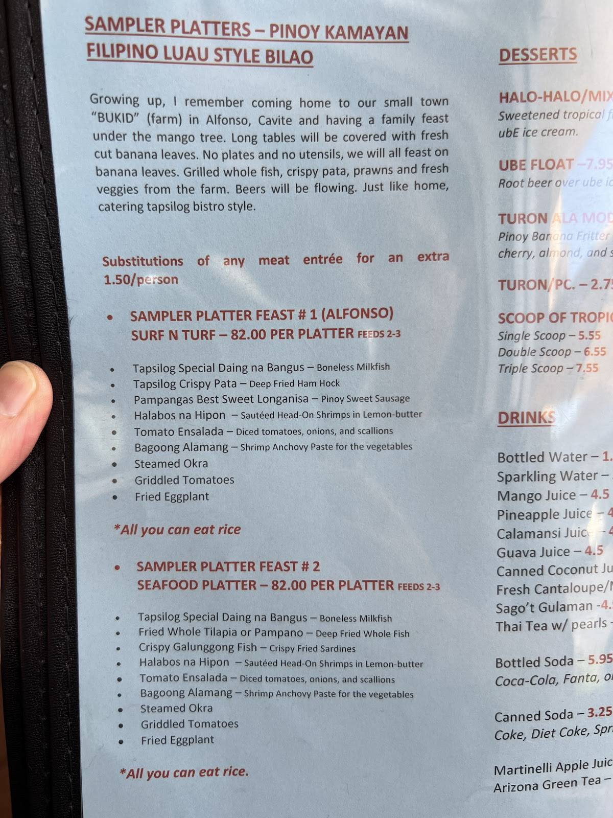 Menu at Tapsilog Bistro restaurant, Campbell, 819 W Hamilton Ave