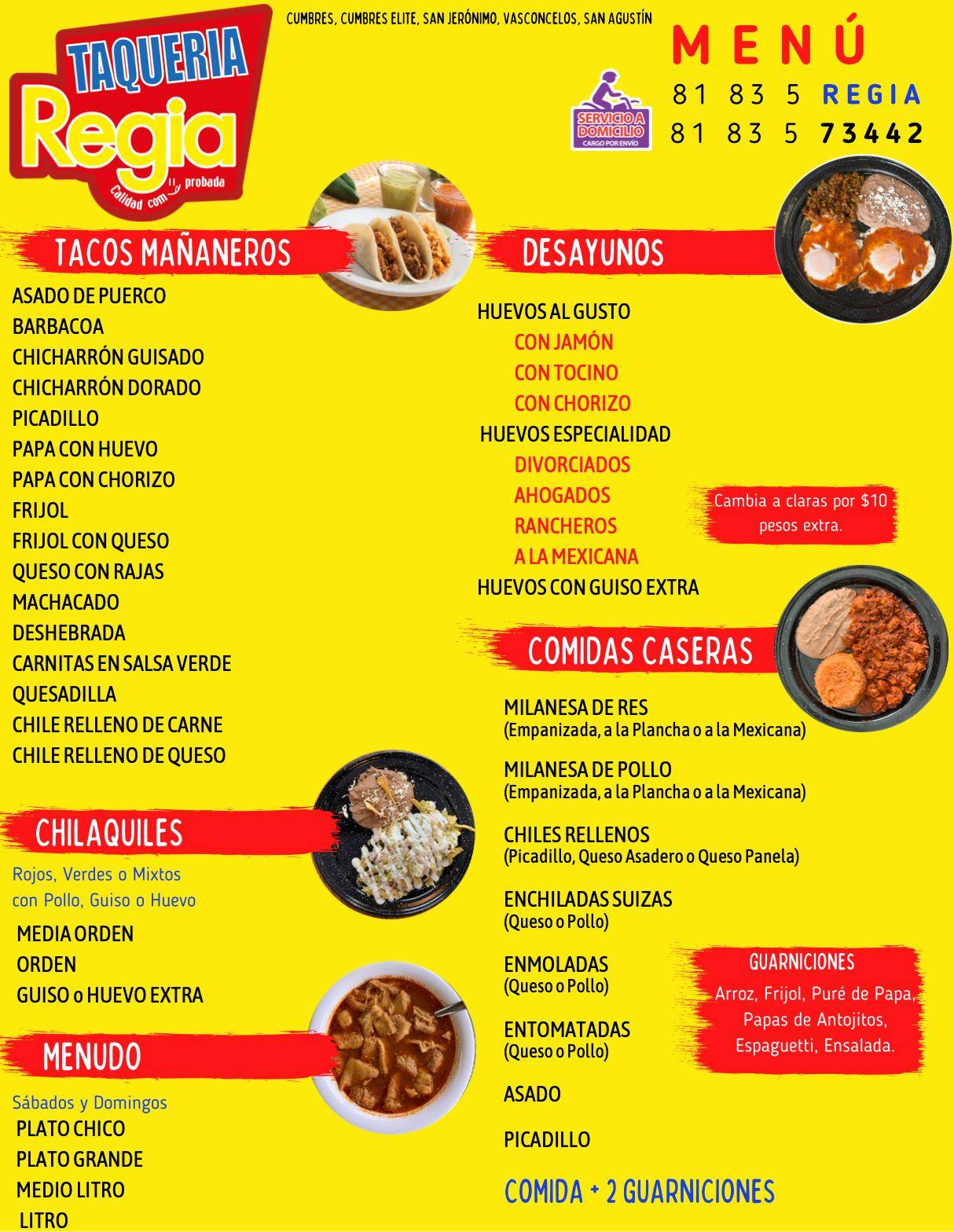 Carta del restaurante Taquería Regia Leones, Monterrey, Paseo del los ...