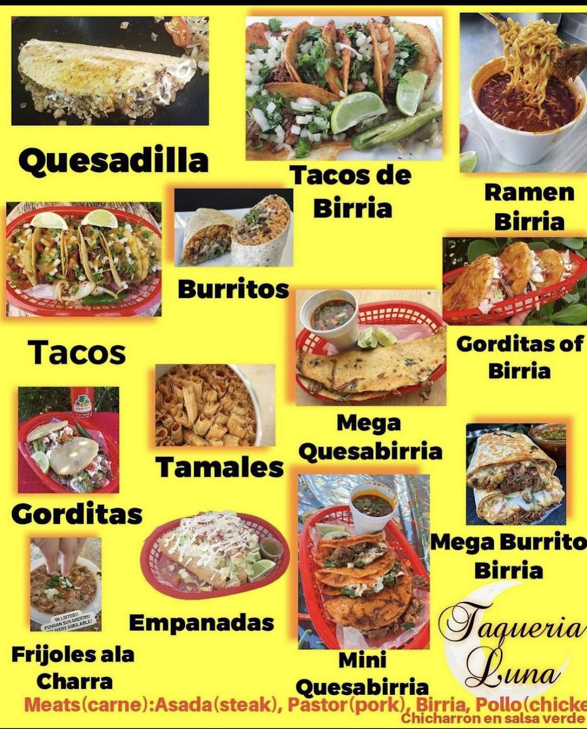Menu at Taqueria Luna restaurant, Homestead