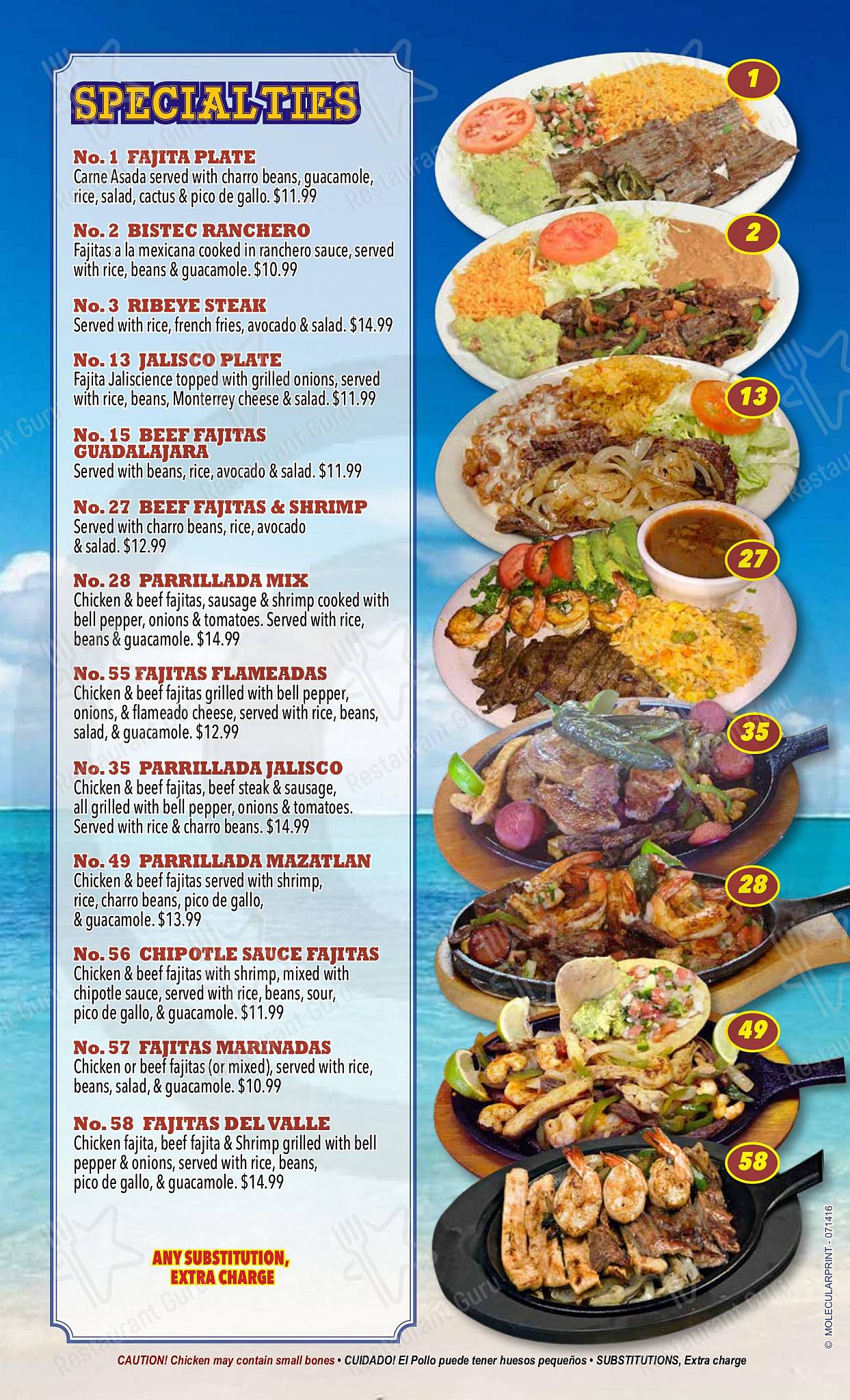Menu at Mazatlan Mexican Restaurant, Port Lavaca