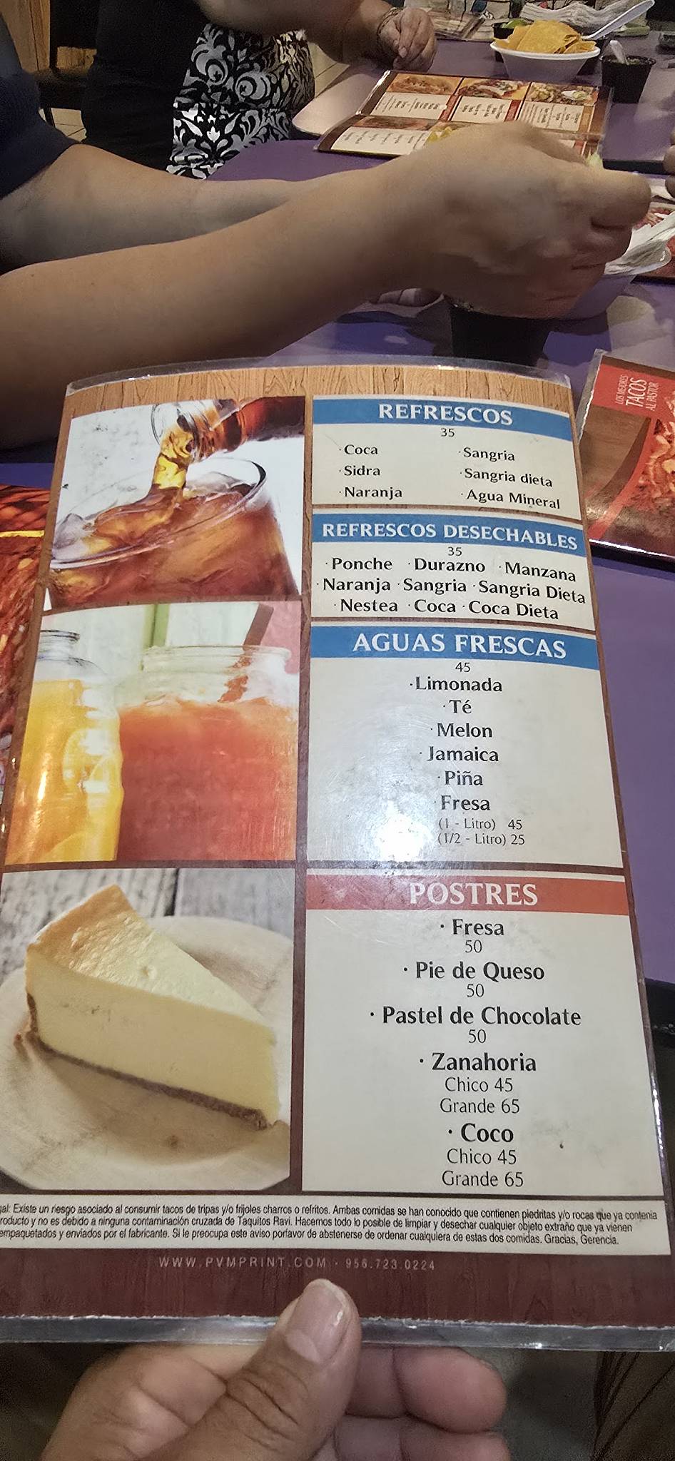 Carta de Taquitos RAVI Restaurant, Nuevo Laredo