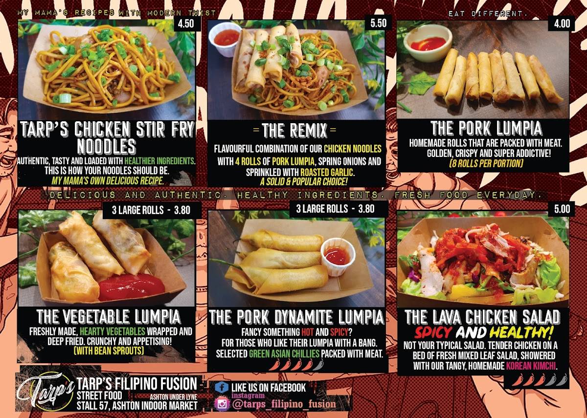 Menu at Tarp's Filipino Fusion Street Food restaurant, Ashton-under-Lyne