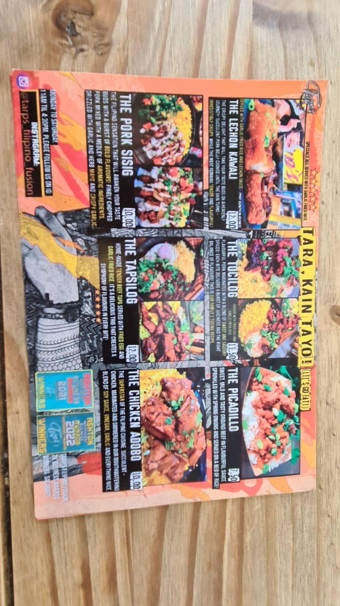Menu at Tarp's Filipino Fusion Street Food restaurant, Ashton-under-Lyne
