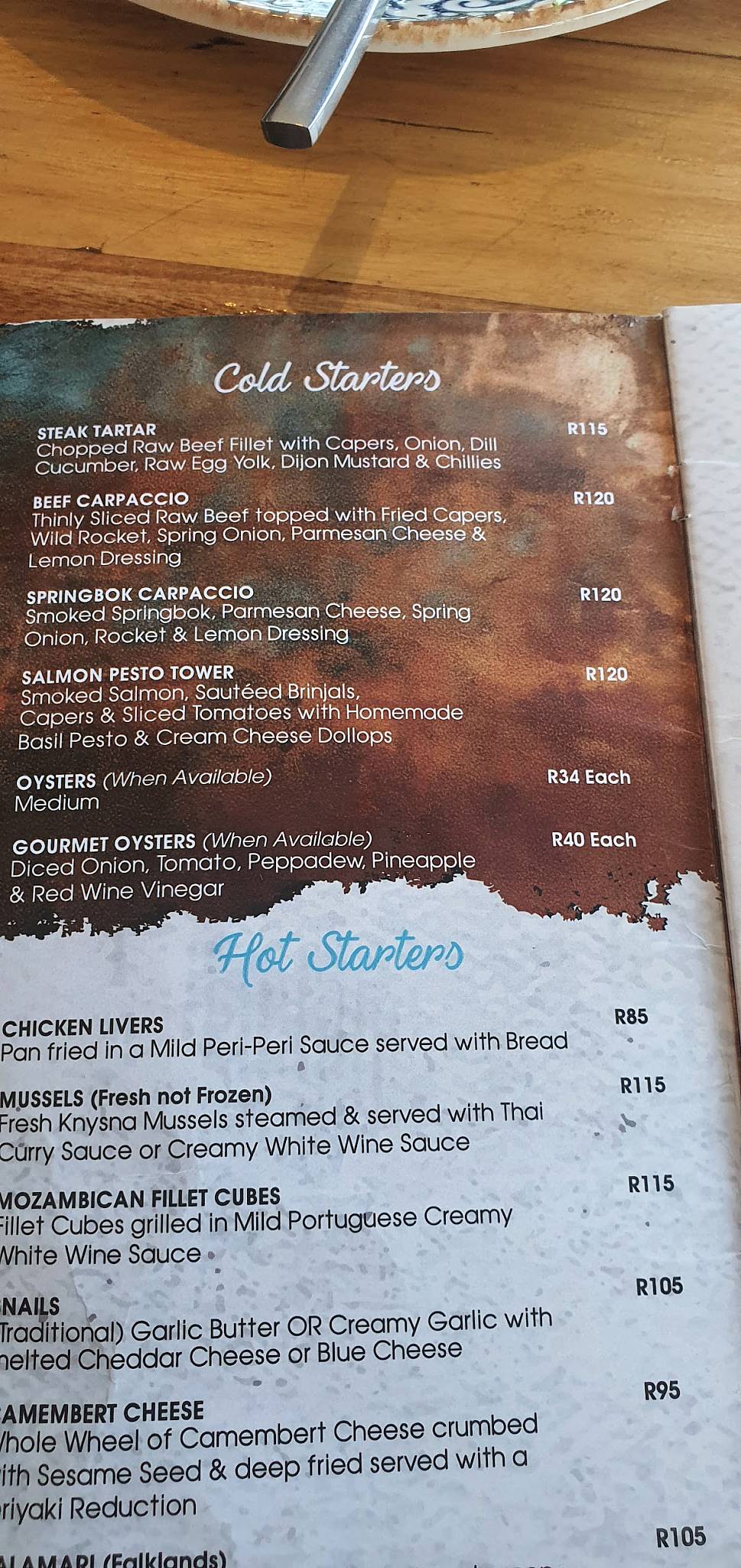 Menu at Taso's Bar & Grill Ballito, Dolphin Coast