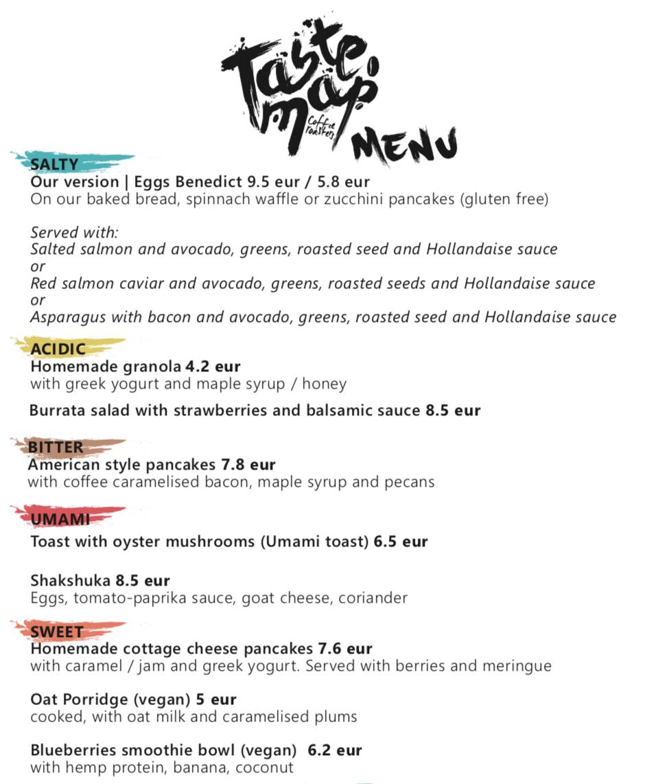 Speisekarte von Taste Map Coffee Roasters cafe, Vilnius, M. K ...