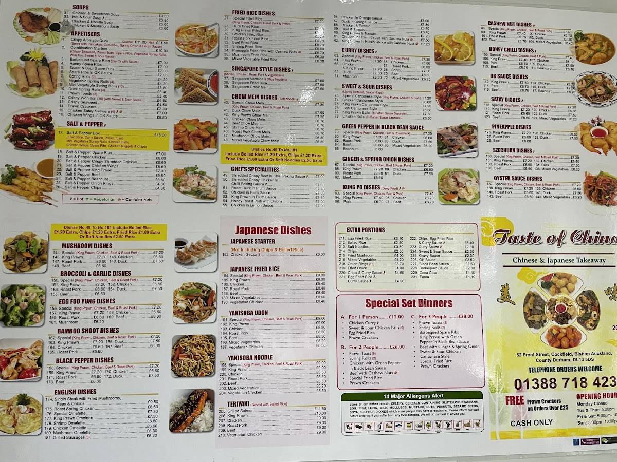 Menu at Taste of China Cockfield restaurant, Cockfield