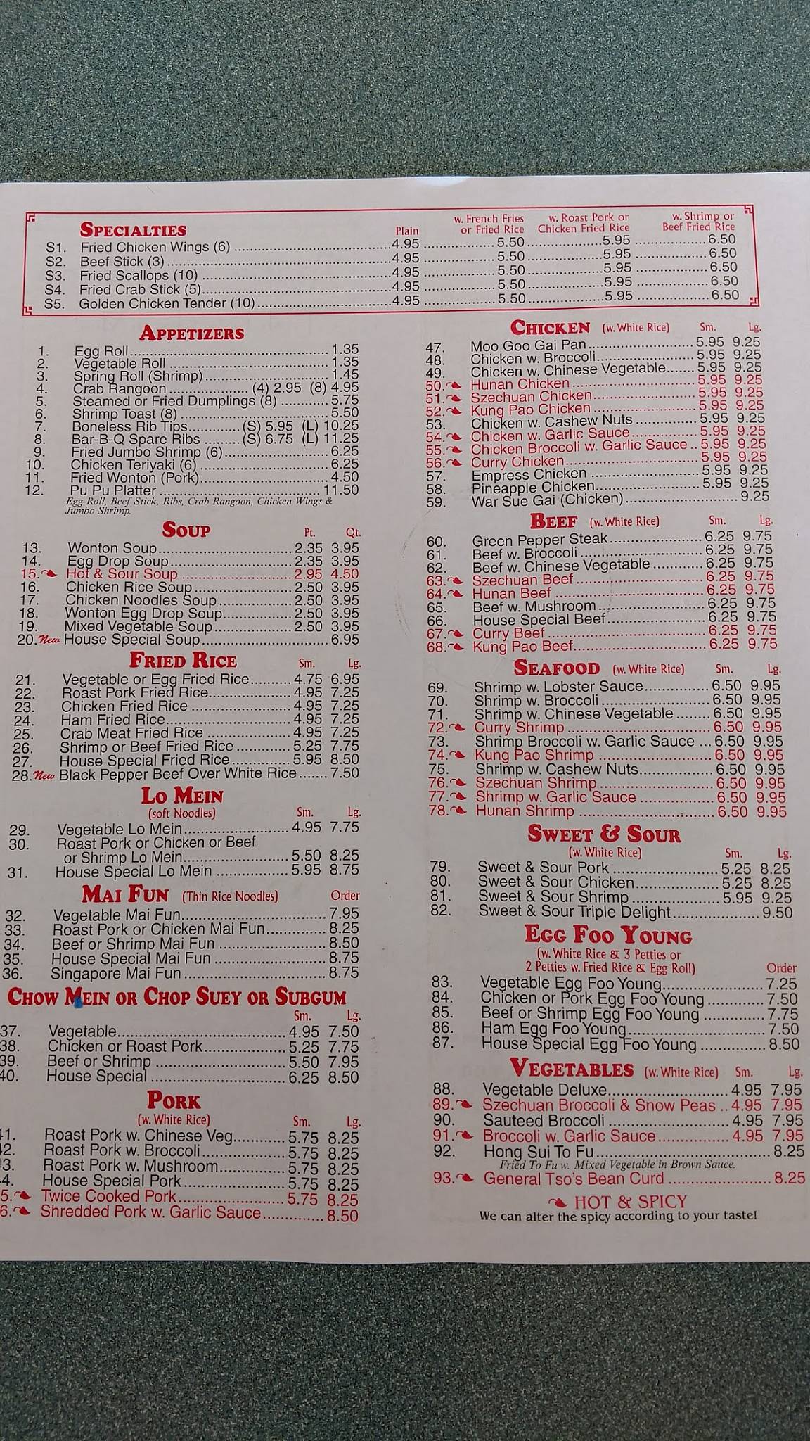 Menu at Taste of China restaurant, Cleveland, 25995 Highland Rd