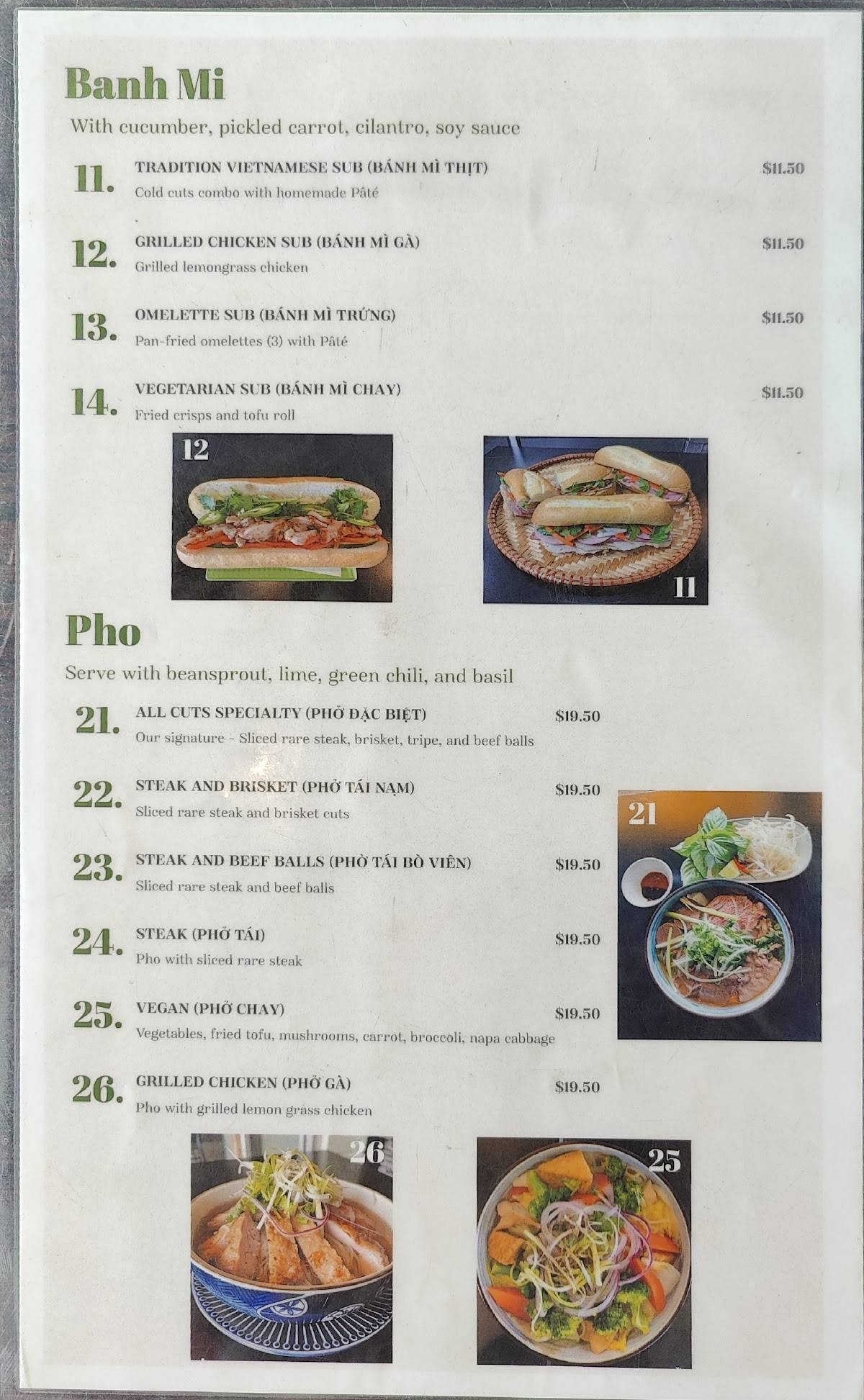 Menu at Taste of Saigon cafe, Squamish