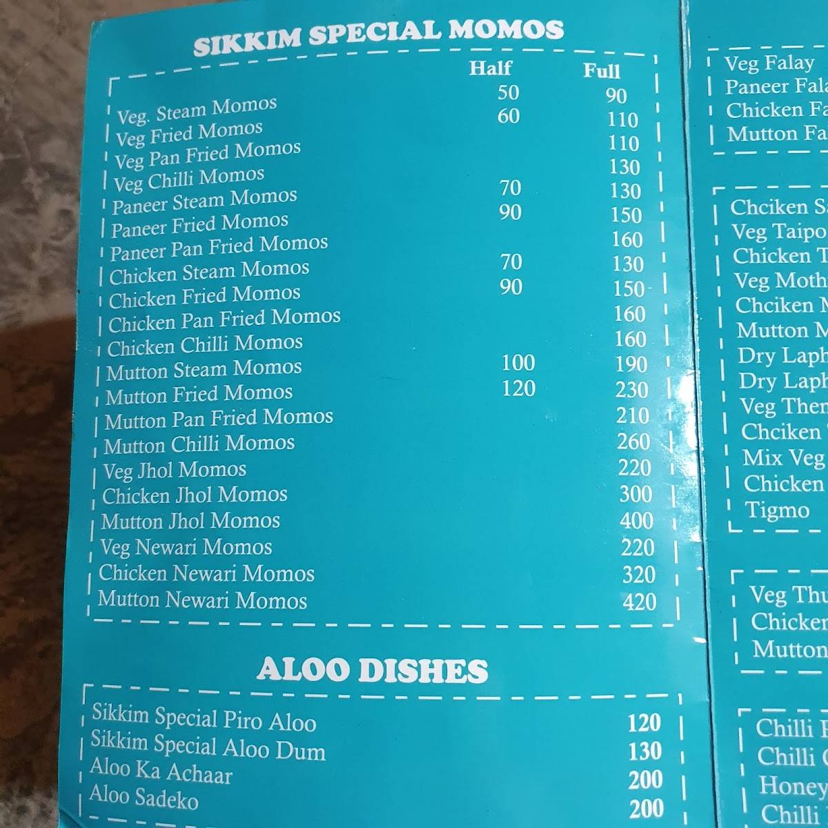 Menu at Taste of Sikkim (TOS), Gurugram, market