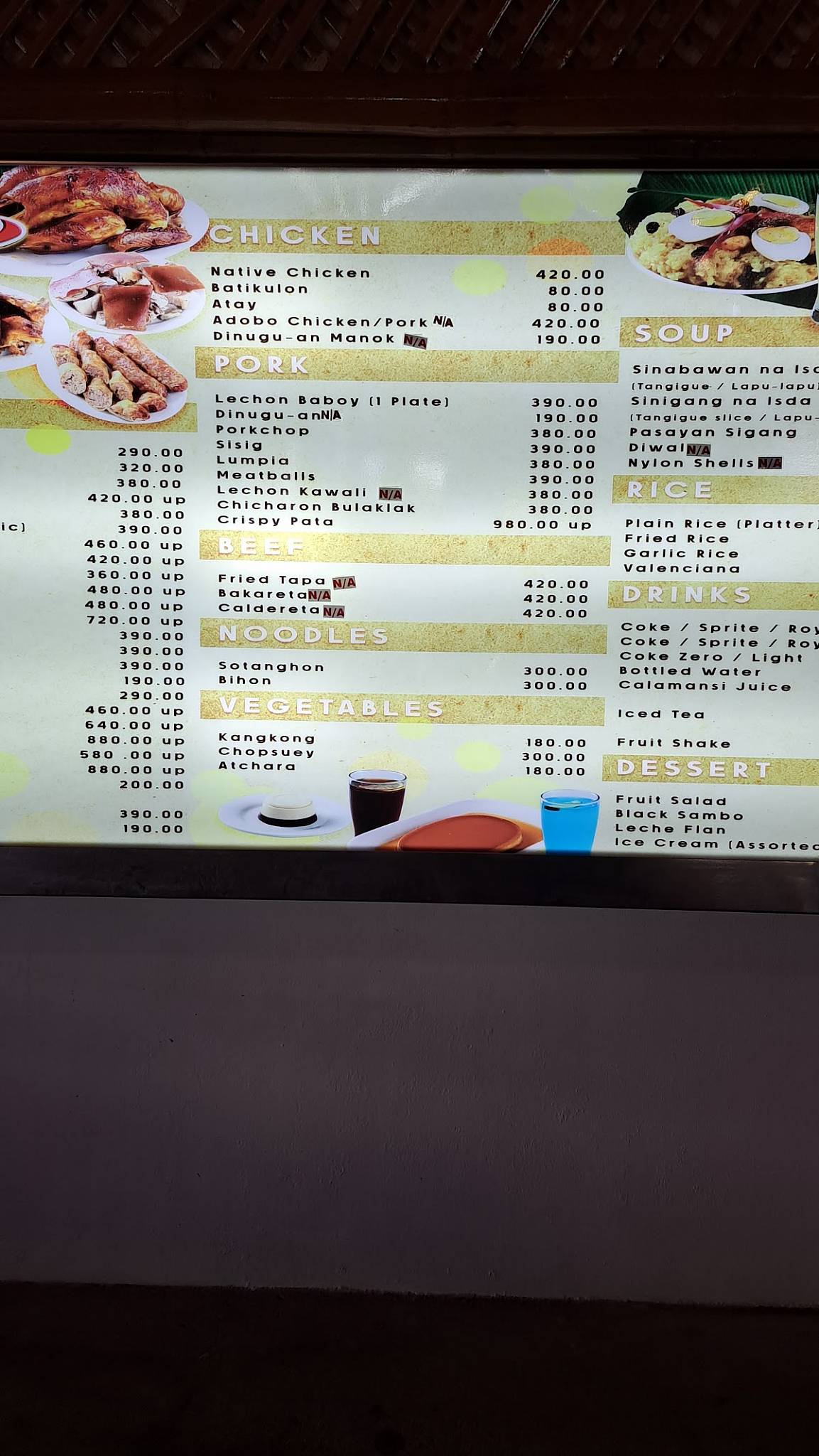 Menu at Tatoy's Manokan and Seafood Restaurant, Iloilo City