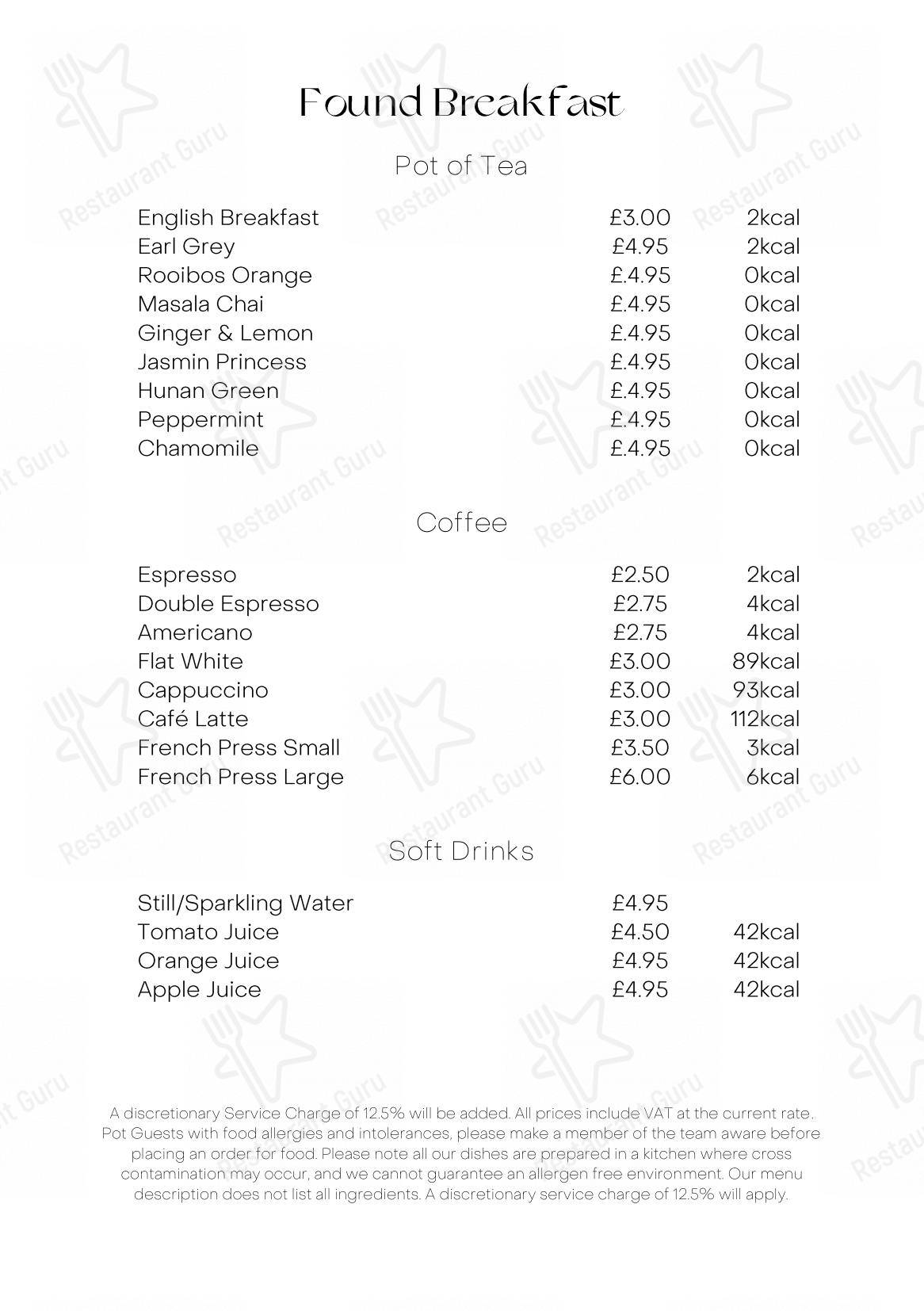 Menu at Tattle Coffee House, London