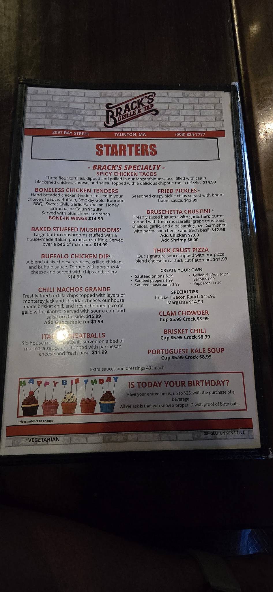 Menu at Brack's Grille & Tap pub & bar, Taunton