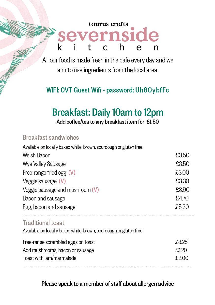 Menu at Taurus Crafts restaurant, Lydney