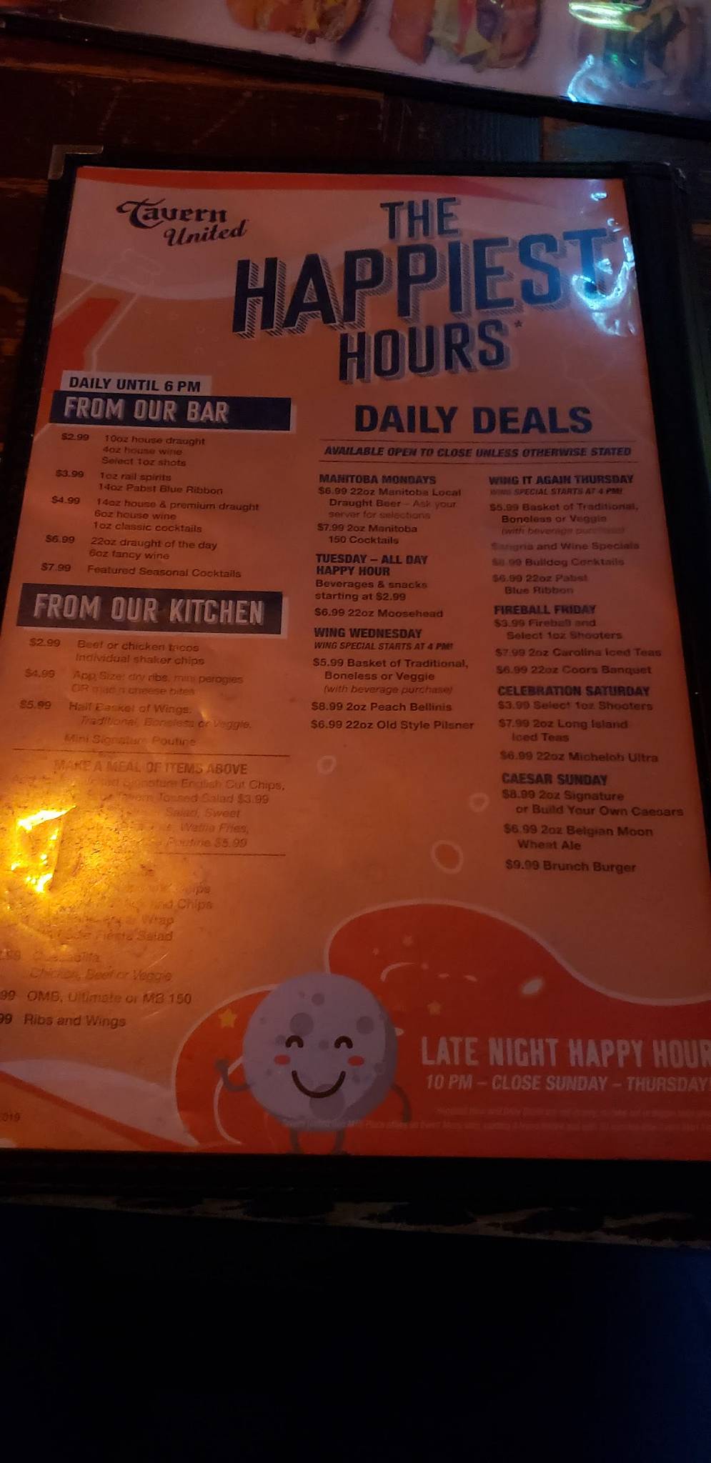Menu at Tavern United Garden City pub & bar, Winnipeg, McPhillips Street at