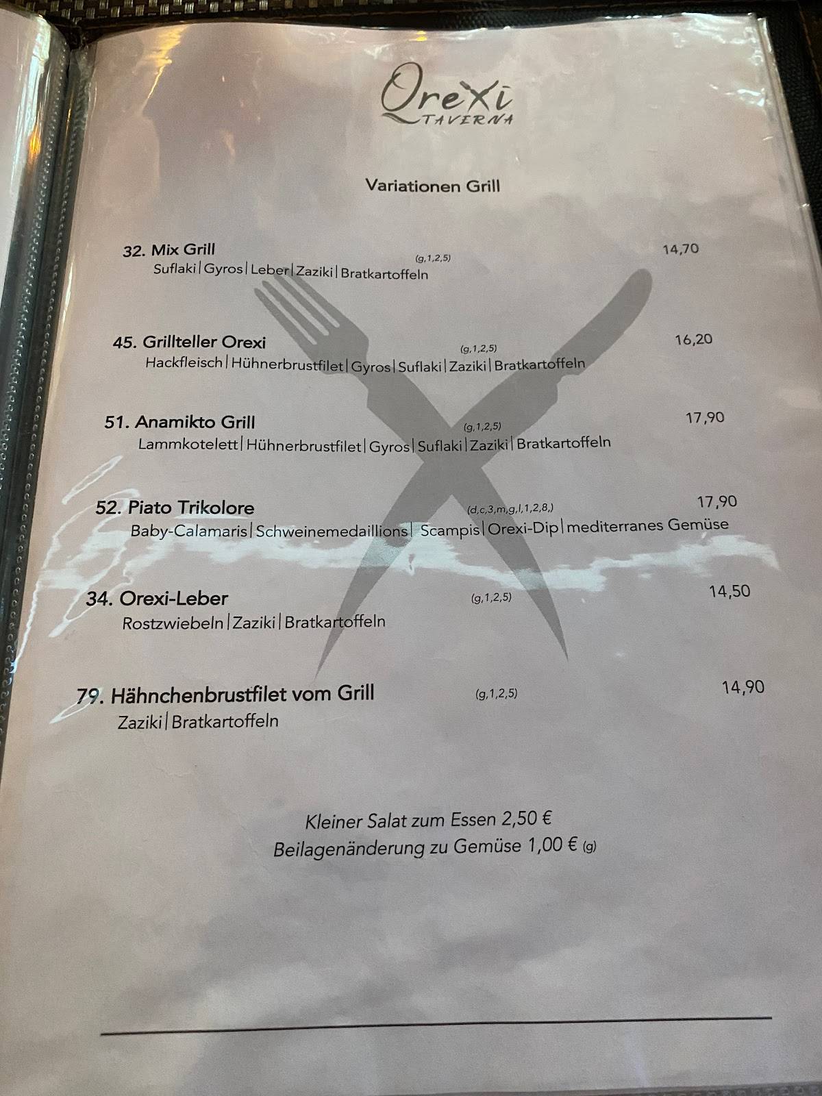 Carta del restaurante Taverna Orexi, Munich