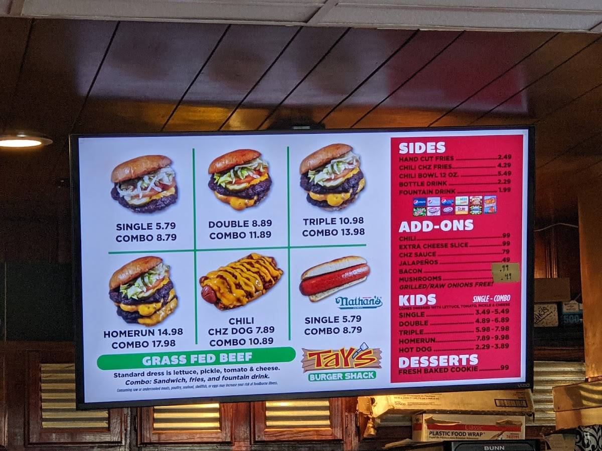 Menu at Tay's Burger Shack restaurant, North Kansas City