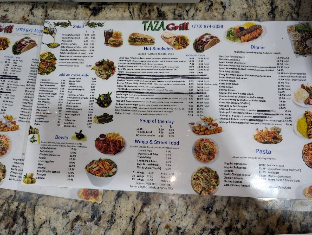 Menu at Taza Grill pub & bar, Atlanta