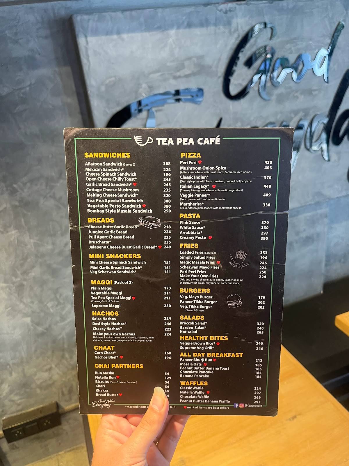 Menu at Tea Pea Café, Ahmedabad
