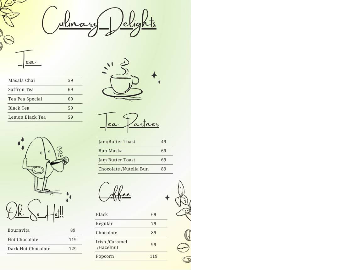 Menu at Tea Pea Café, Ahmedabad