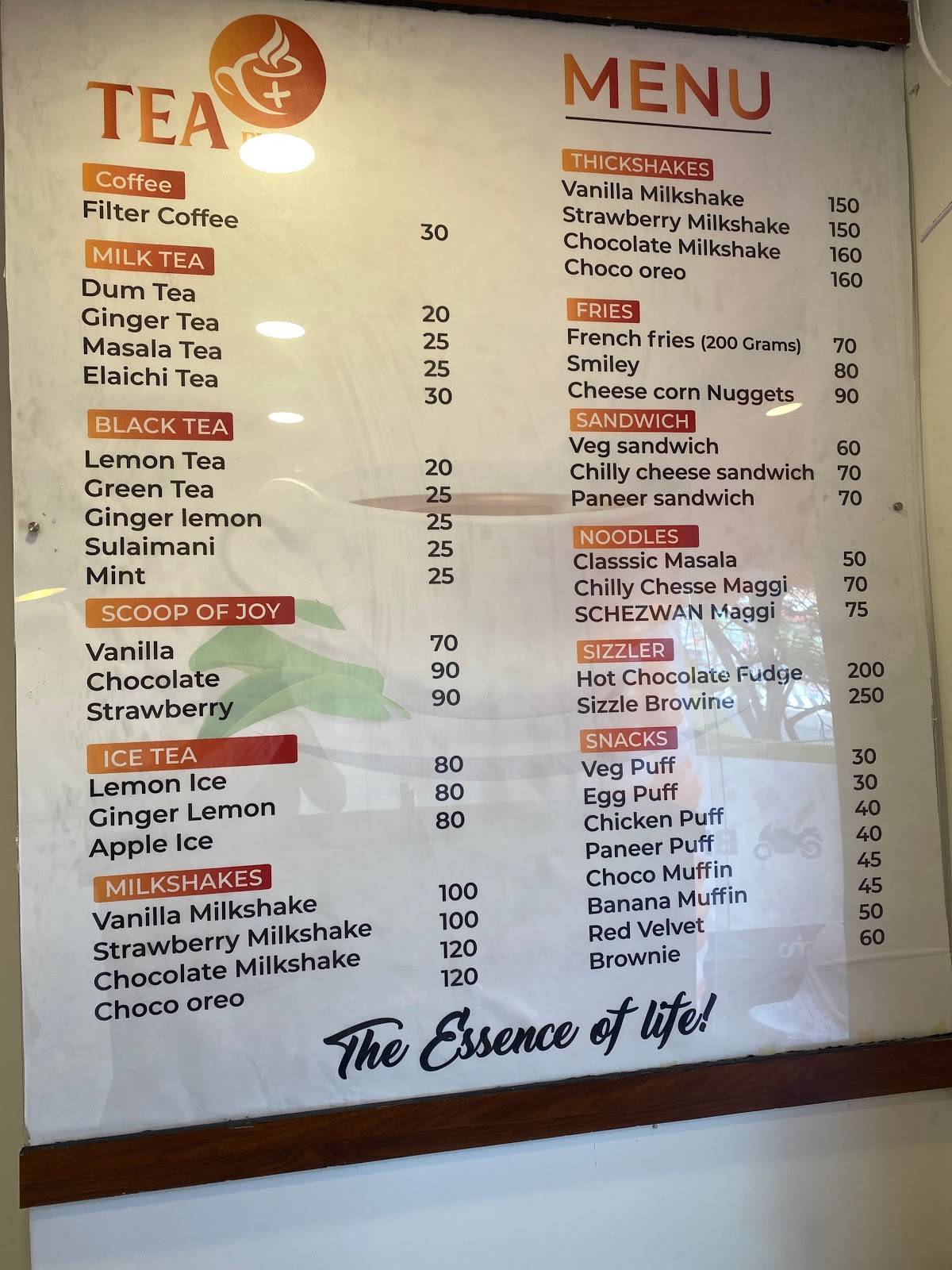 Menu at Tea Plus, Chennai