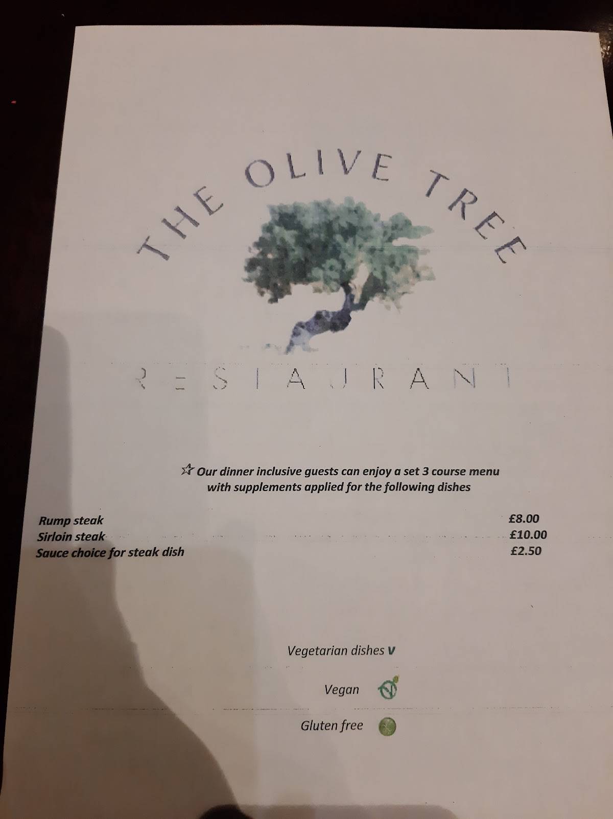 Menu at Olive Tree Restaurant, Telford, International Centre