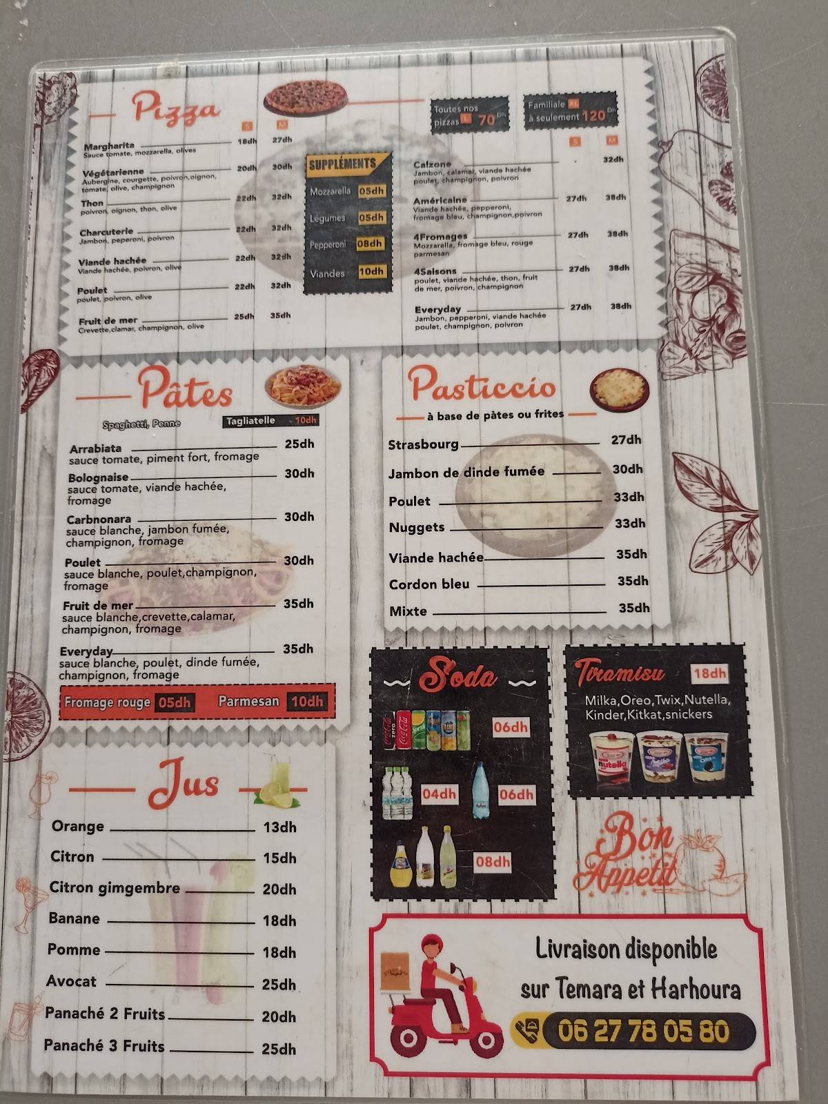 Menu au Snack Every Day restaurant, Temara